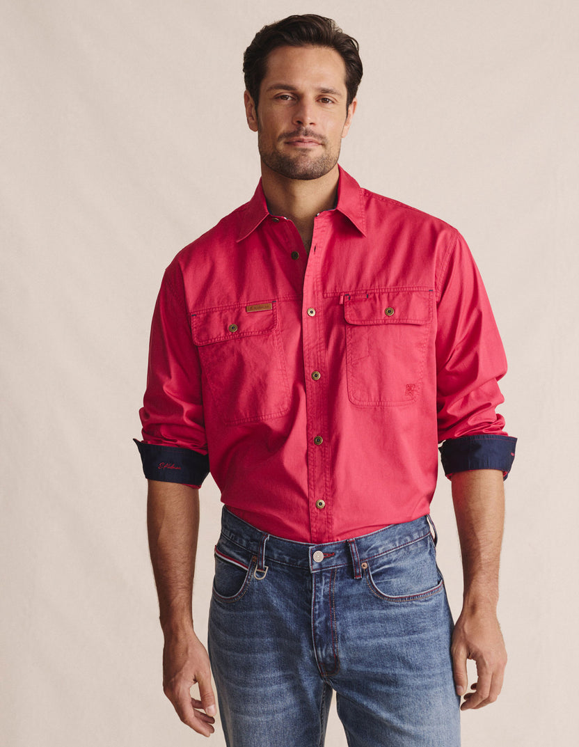 Armstrong Full Placket Work Shirt - Red – Kidman Clothing