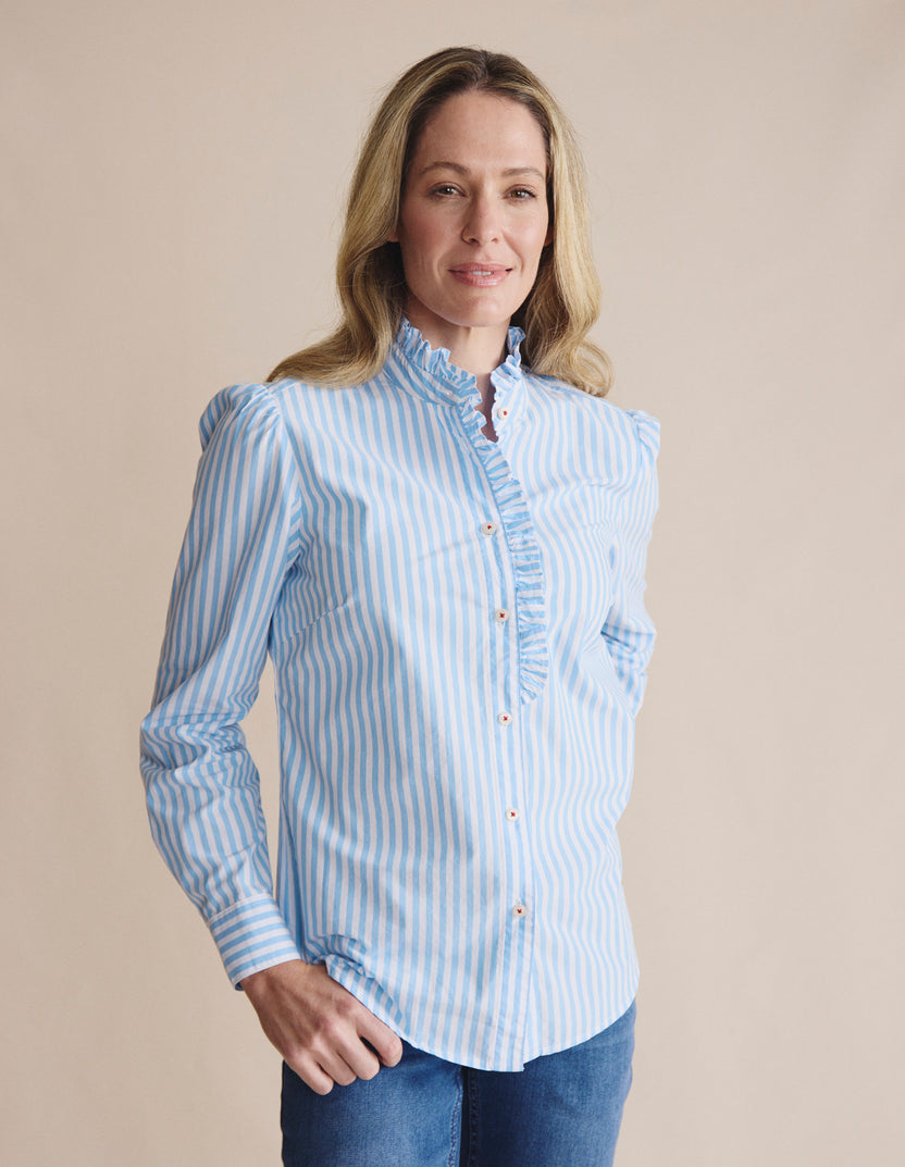 Henty Frill Neck Shirt - Blue – Kidman Clothing
